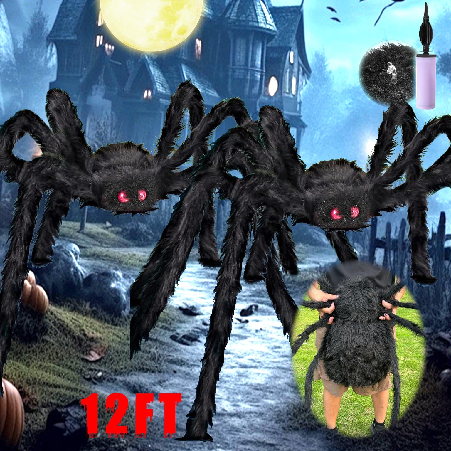 Amazon.com: BEABOO 2 Pcs 12 Ft Halloween Giant Inflatable Spider ...