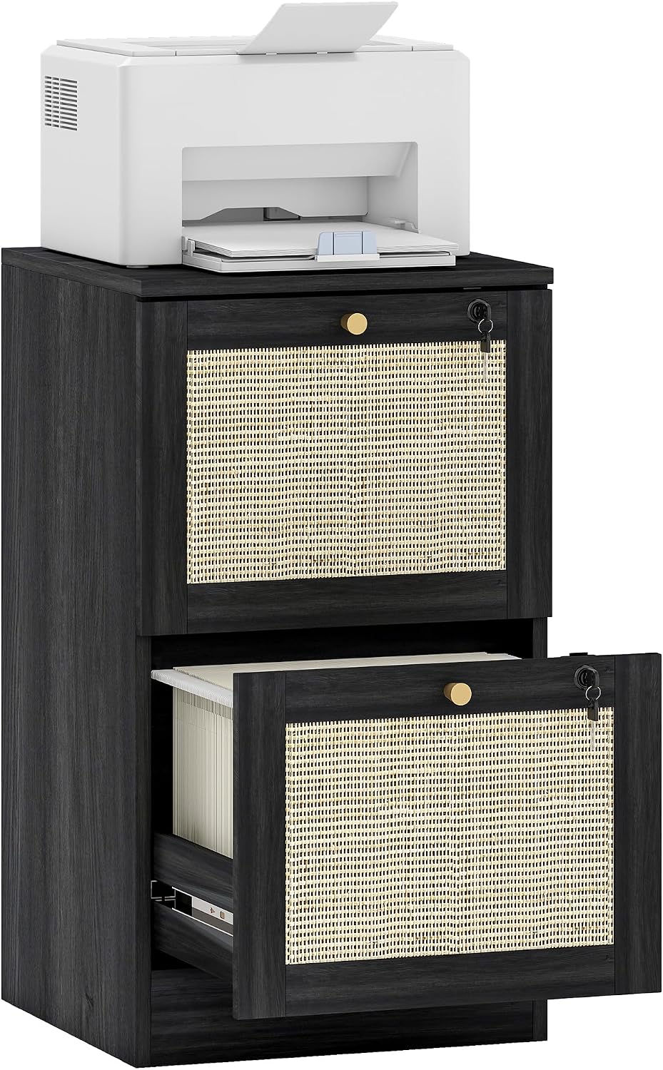 HOMCOM 2 Drawer File Cabinet with Lock, Boho Vertical Filing Cabinet ...
