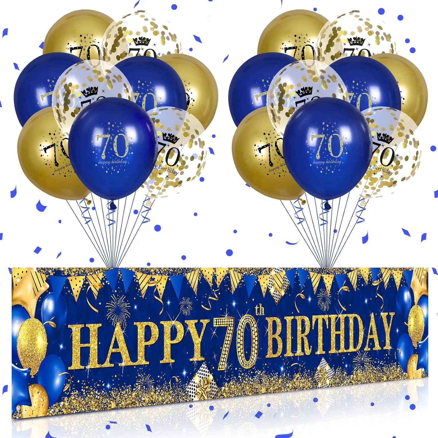 Amazon.com: 70th Birthday Decorations for Men and Women - Blue and Gold ...