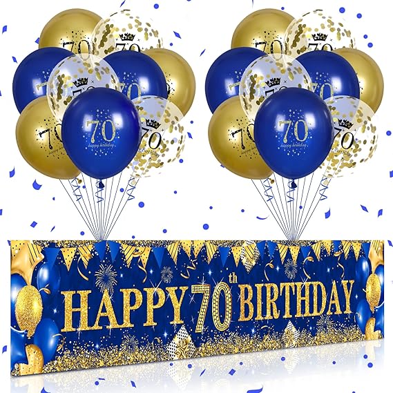 Amazon.com: 70th Birthday Decorations for Men and Women - Blue and Gold ...