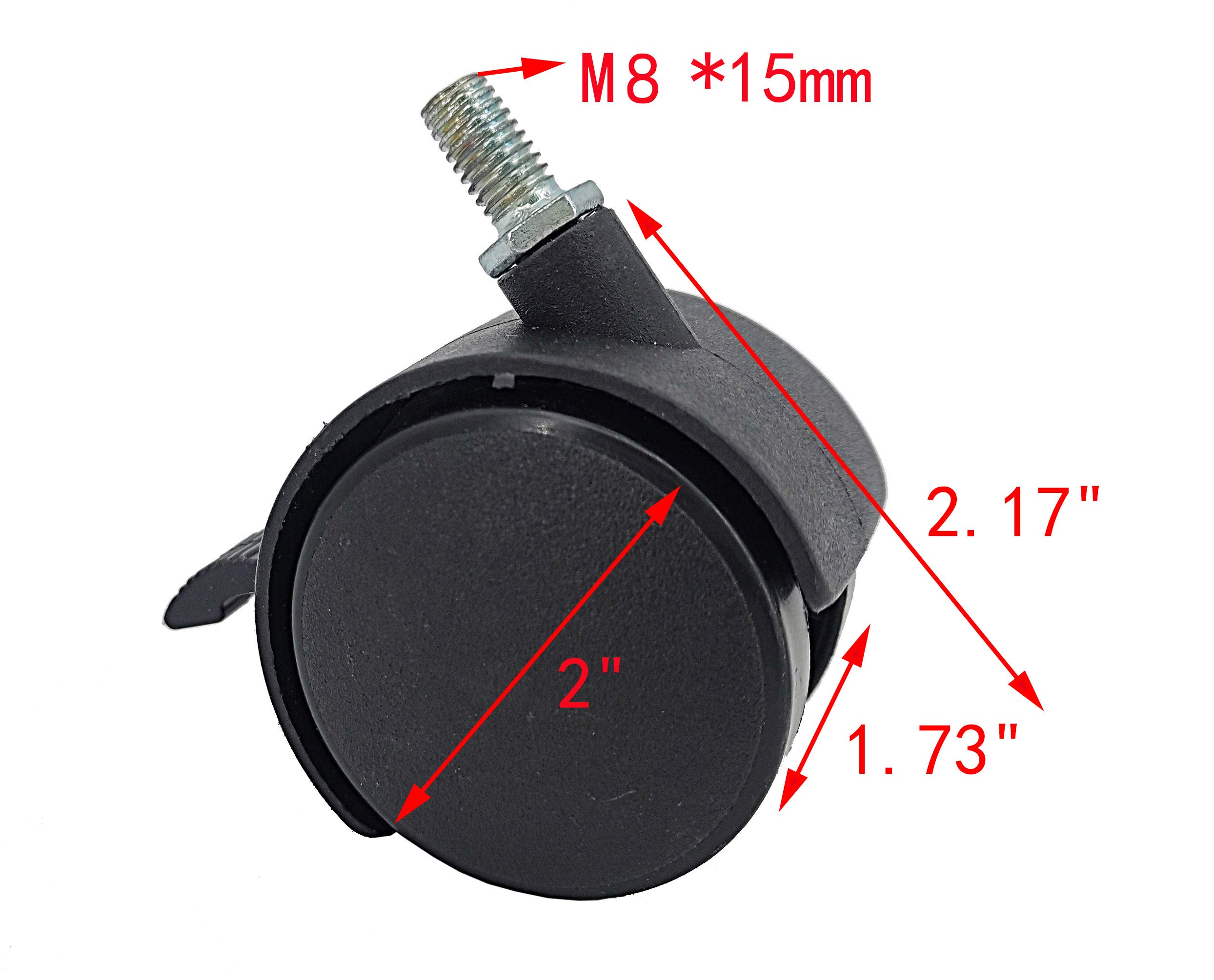 Snapklik.com : 2" 40 Lbs Capacity Plastic Stem Wheel M8X15 Pitch 1.25mm ...
