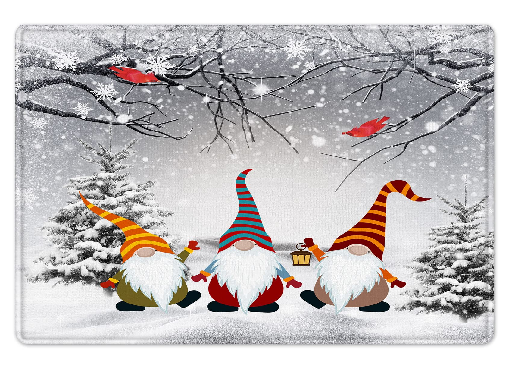 Amazon.com: HVEST Winter Bath Mat Gnome and Cardinals in Snowy Forest ...