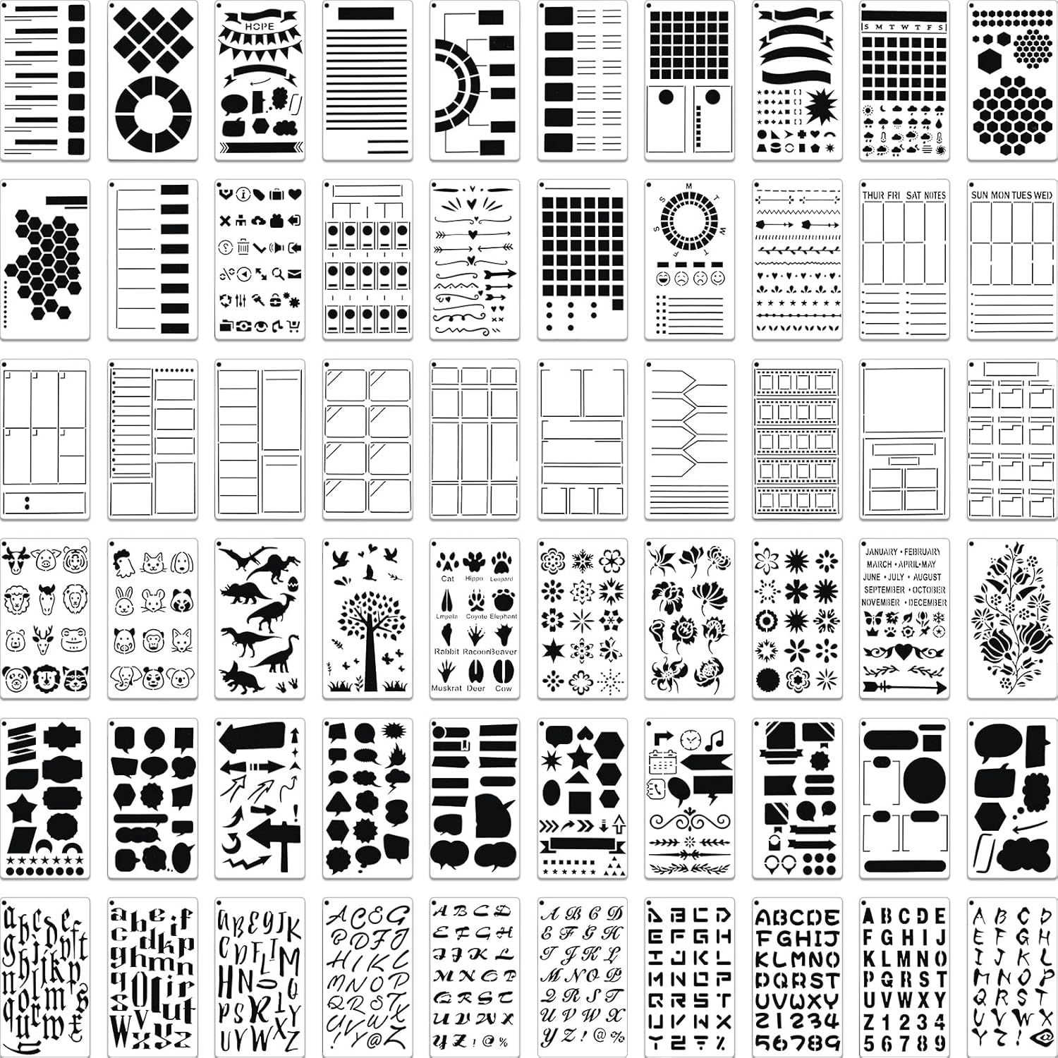 60 Pcs Journal Planner Stencils Plastic Drawing Letter and Number ...