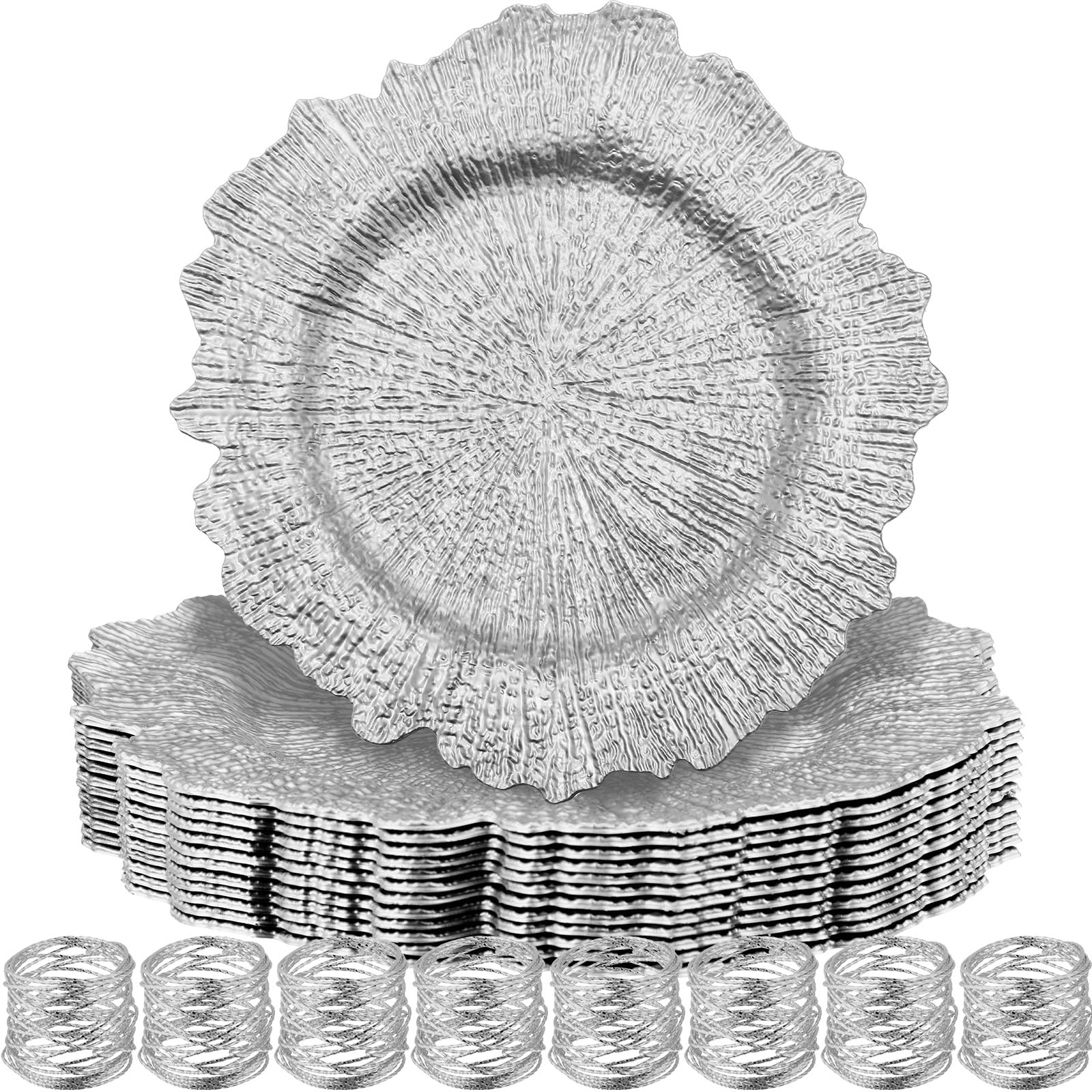 Amazon.com | Zubebe 12 Set Charger Plates with Napkin Rings Bulk 13 ...