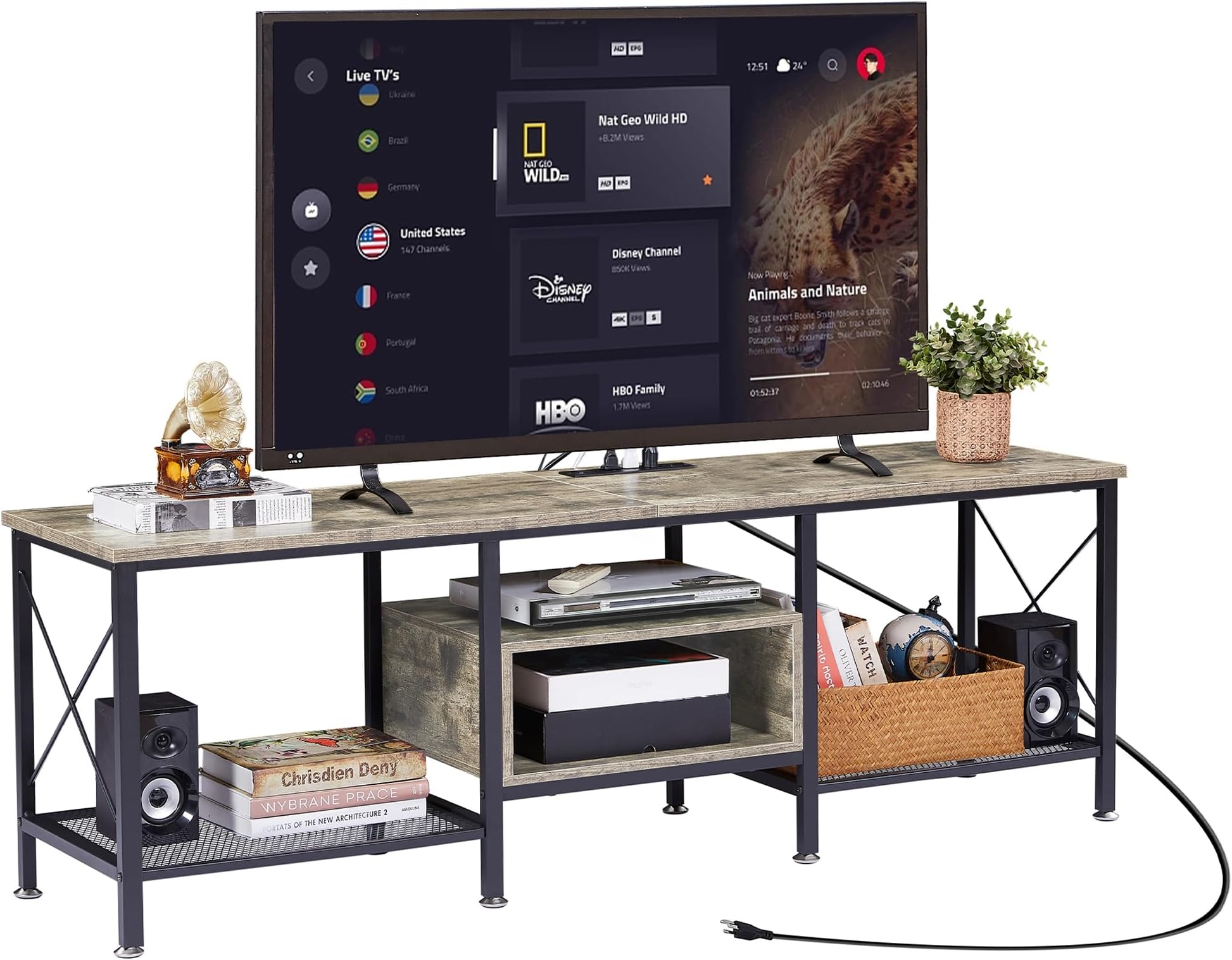 Amazon.com: VECELO TV Stand with Power Outlets for 75 Inch Industria ...