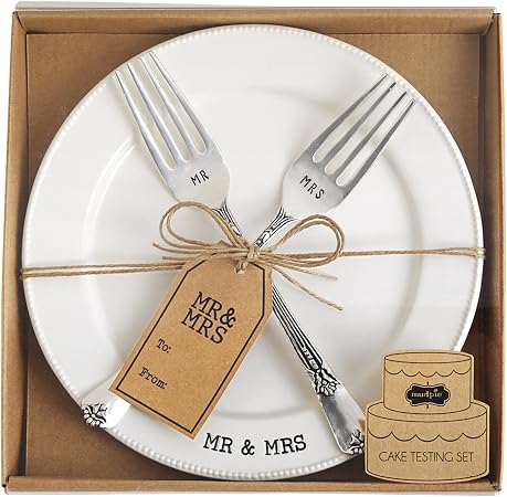 Amazon.com: Mud Pie Mr. & Mrs. Plate & Fork Set, White (4235006) : Home ...