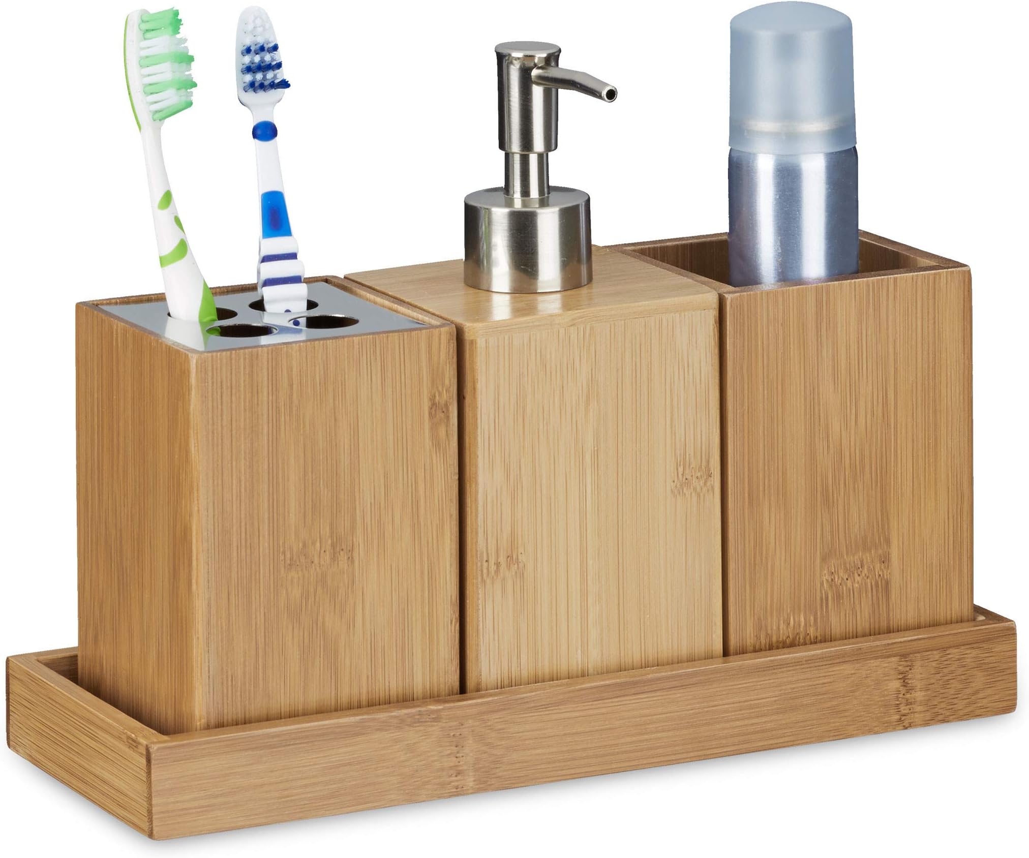Relaxdays Bad Set, 6-teilig, Bambus, Seifenspender, Seifenhalter ...