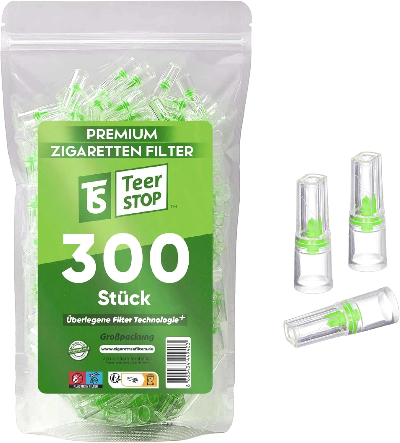 TS Teer Stop Cigarette Filters - 300 Pack | 8mm Plastic Cigarette ...
