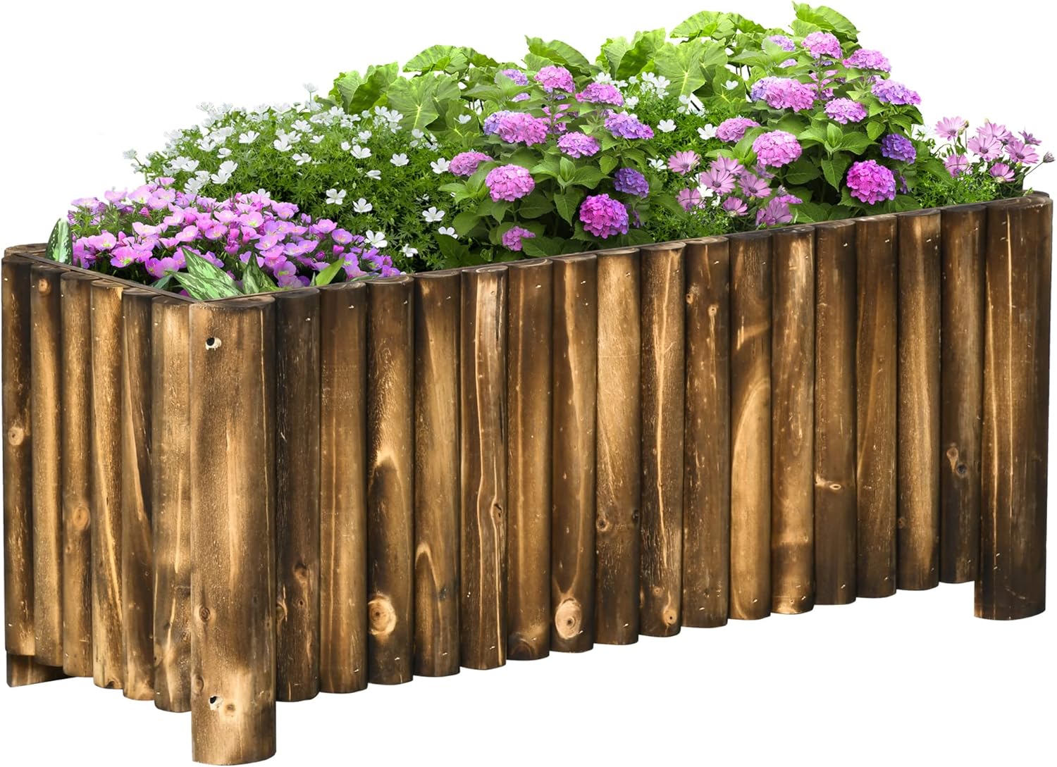 Outsunny 100L Raised Flower Bed Wooden Rectangular Planter Container ...