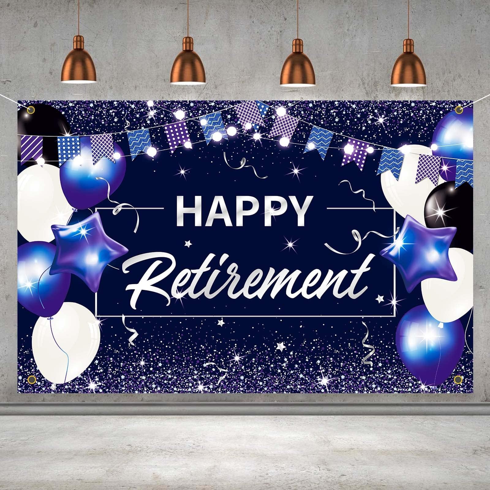Amazon.com: Happy Retirement Banner Backdrop Blue Silver Decorations ...