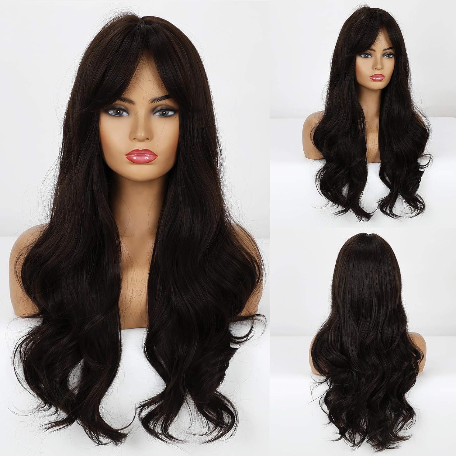 HAIRCUBE Blonde Brown Middle Part Wigs Synthetic Long Natural Wave Heat ...