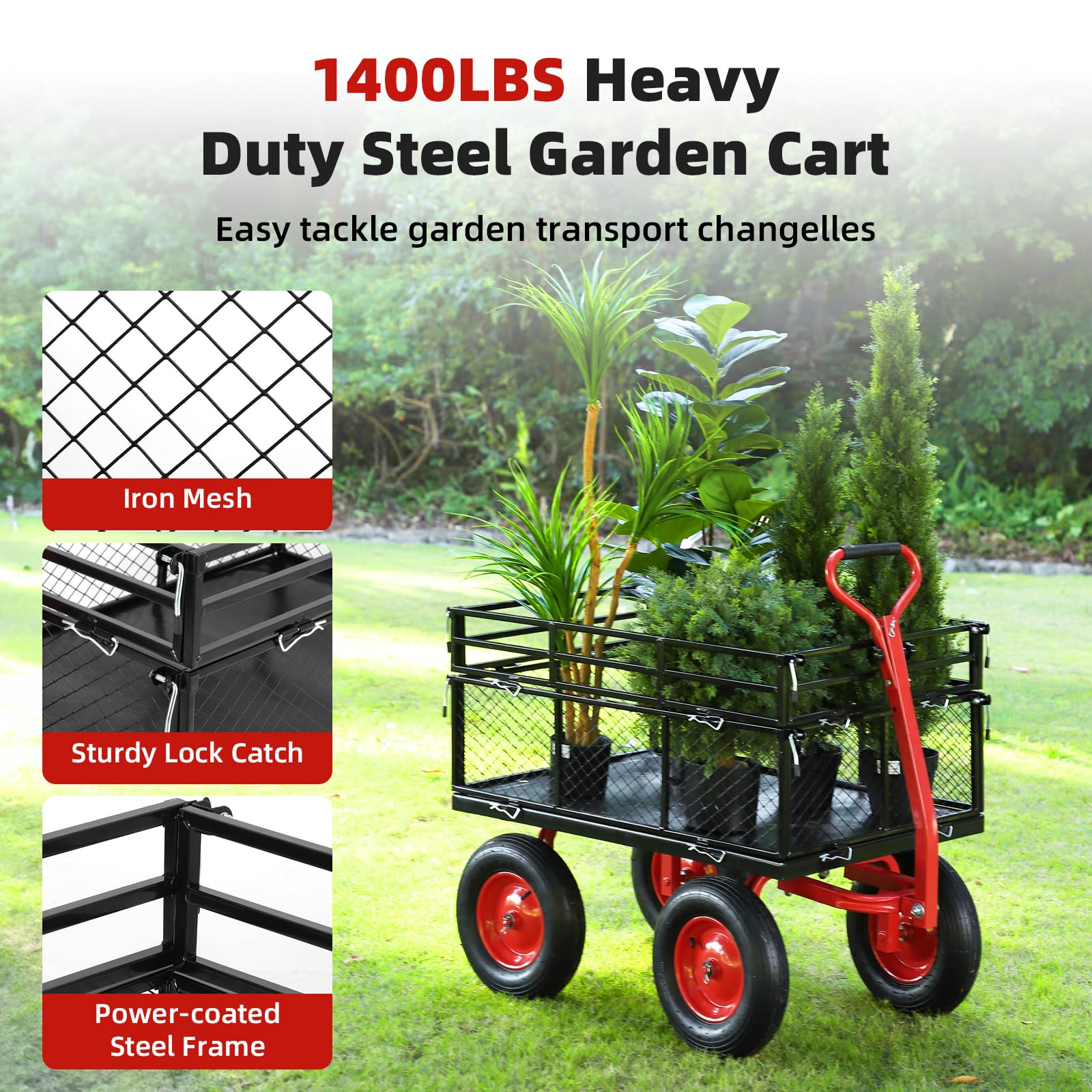 Snapklik.com : 1400lbs Steel Garden Cart, Heavy Duty Yard & Garden ...