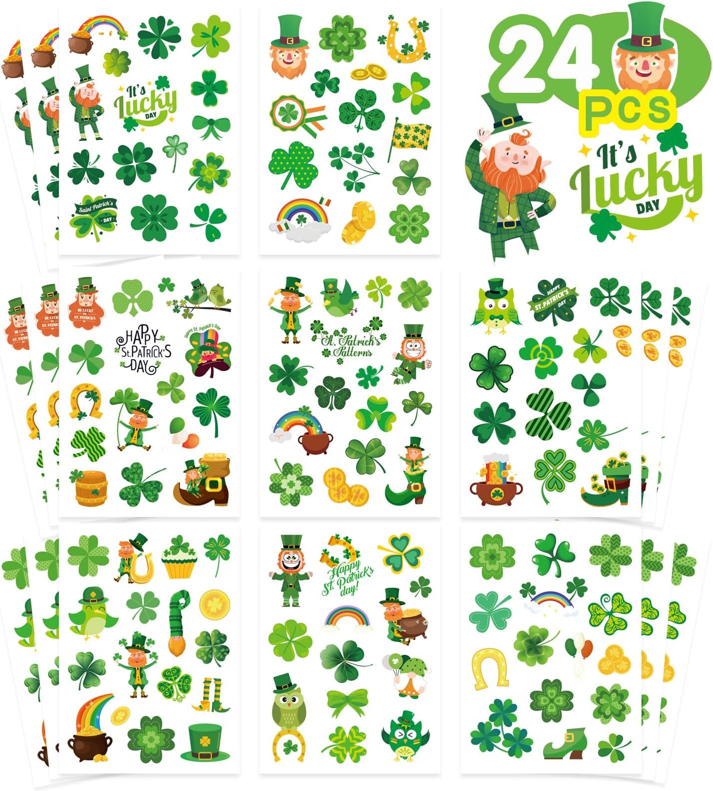 Amazon.com: 24 Sheets St. Patrick's Day Stickers Four Leaf Clover ...