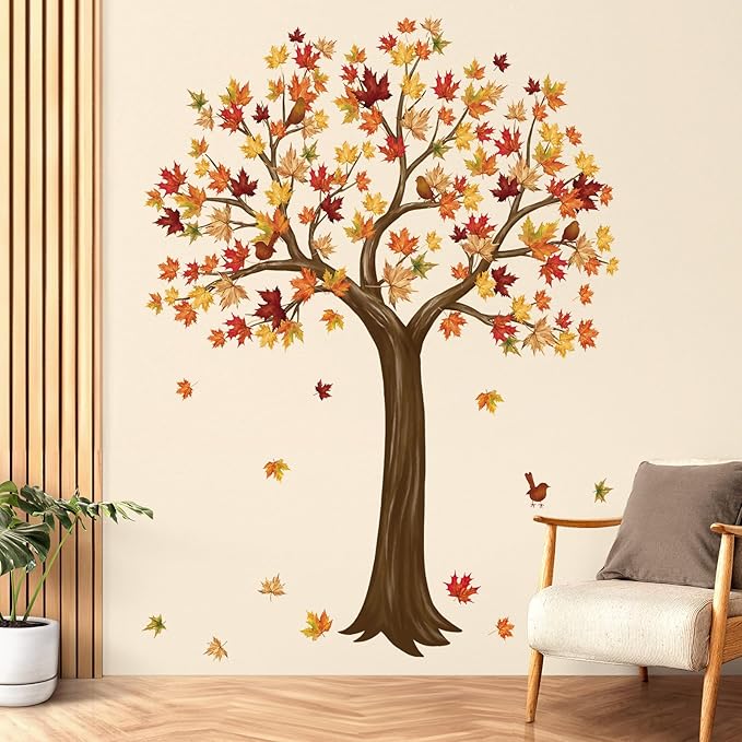 Amazon.com: wondever Fall Large Tree Wall Stickers Autumn Maple Leaves ...