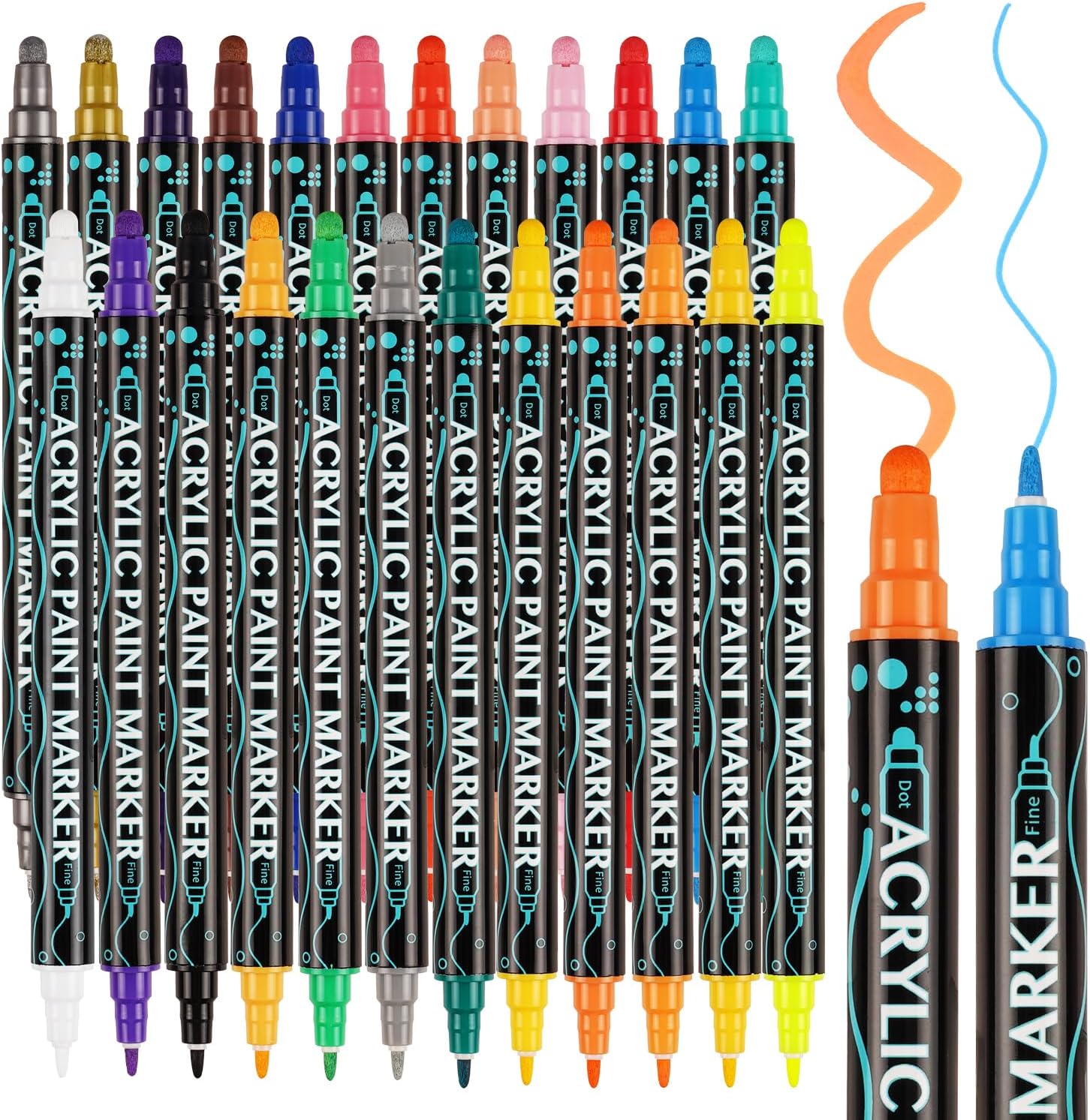 24 Colors Acrylic Paint Pen, Dual Tip Colouring Pens for Adults & Kids ...