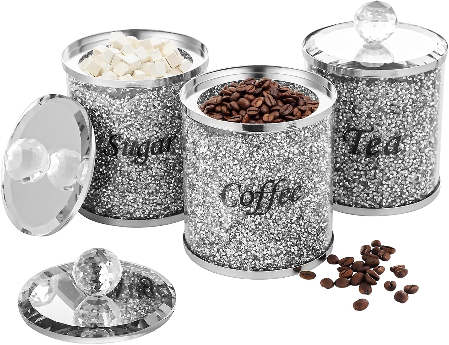 Amazon.com: Tideme Set of 3 Crystal Kitchen Canister Set, Glass ...