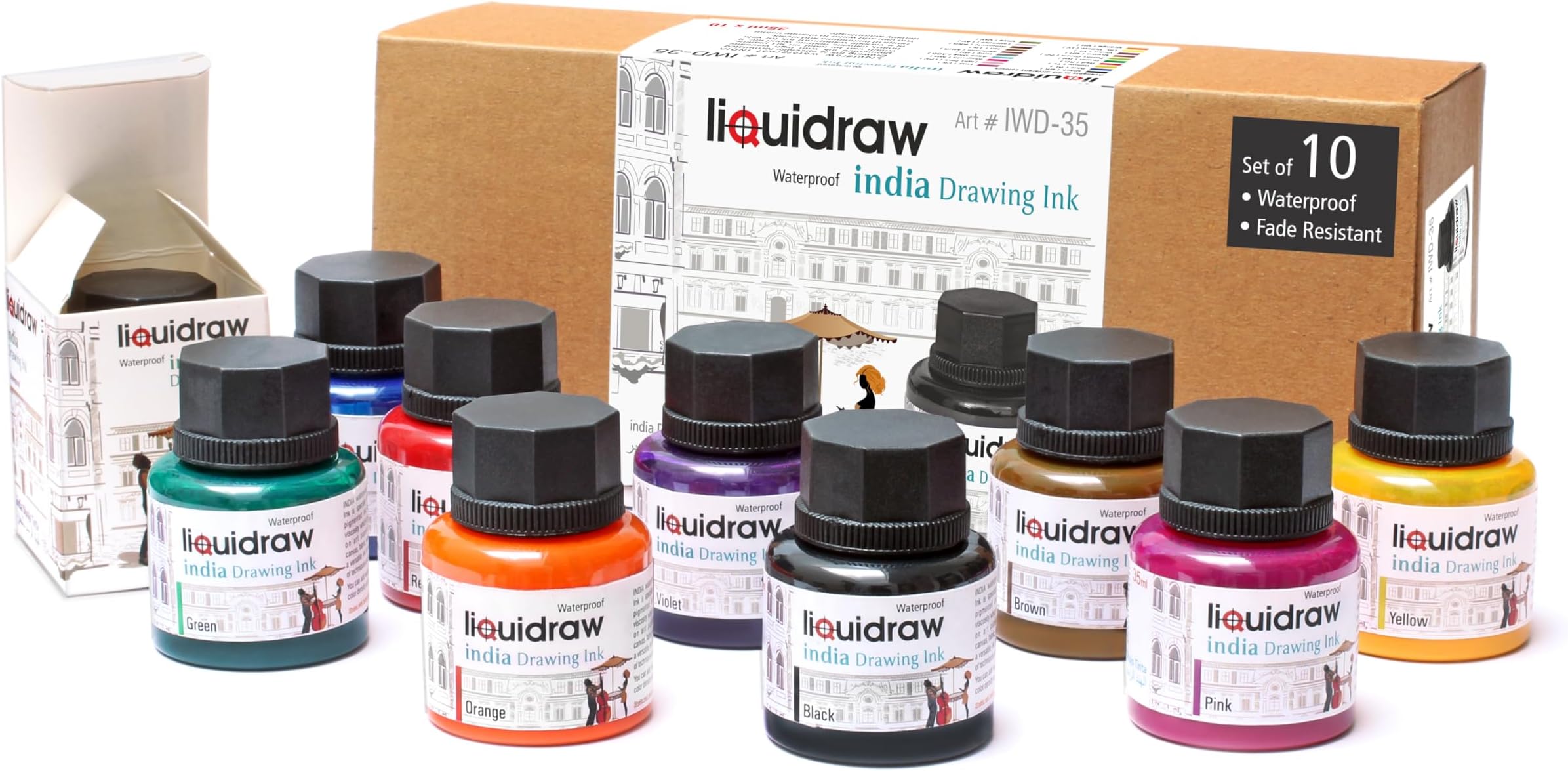 Amazon.com: Liquidraw Drawing Ink Set of 10 Colored India Ink Bottles ...