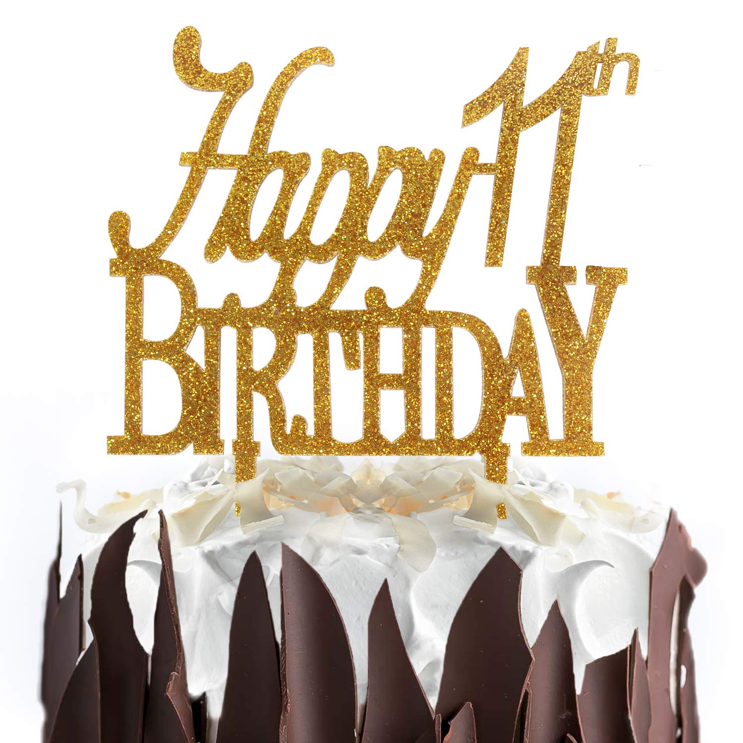Buy AERZETIX Eleven Gold Glitter Acrylic Cake Topper Happy 11th ...