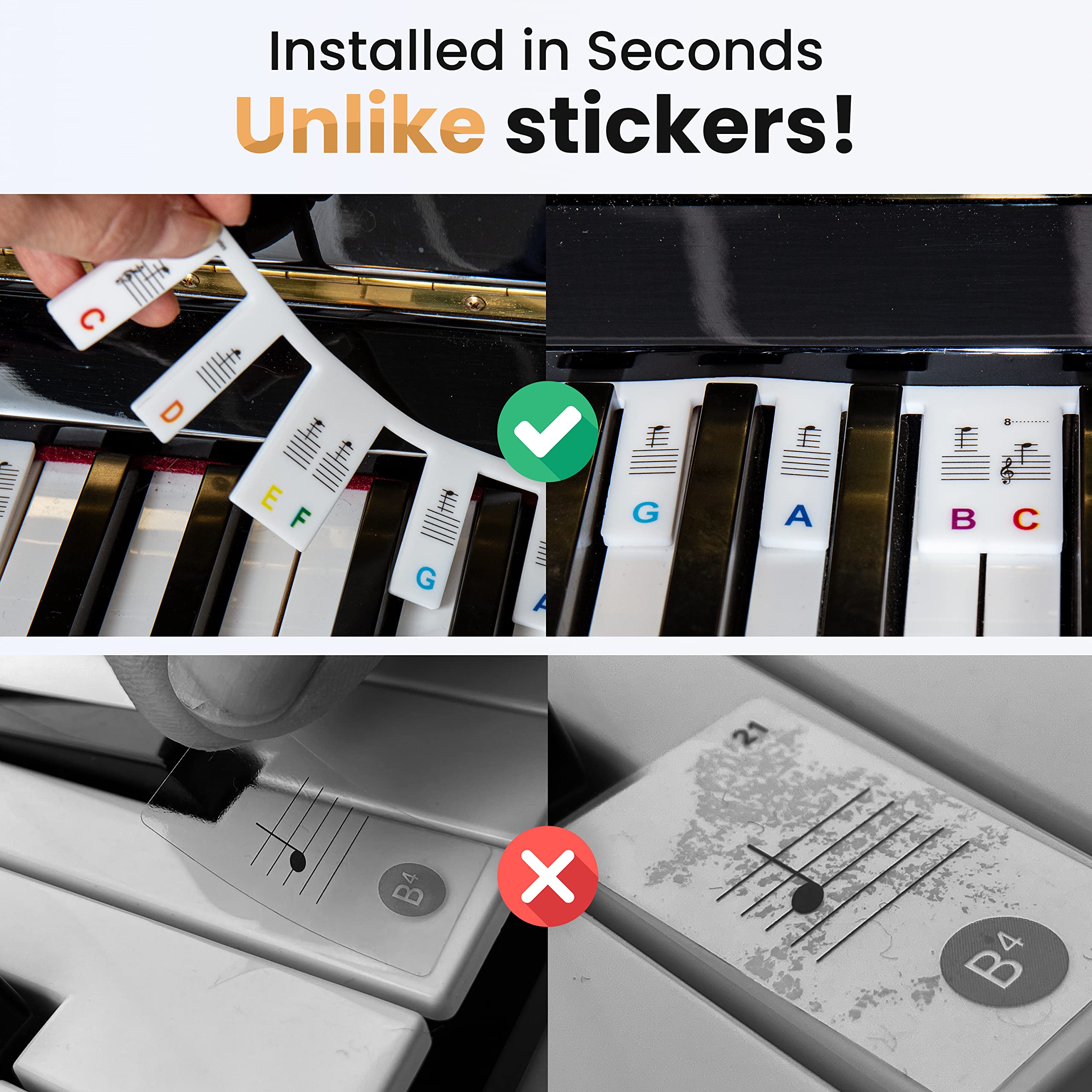 SDYQD Removable Piano Keyboard Note Labels Silicone Piano