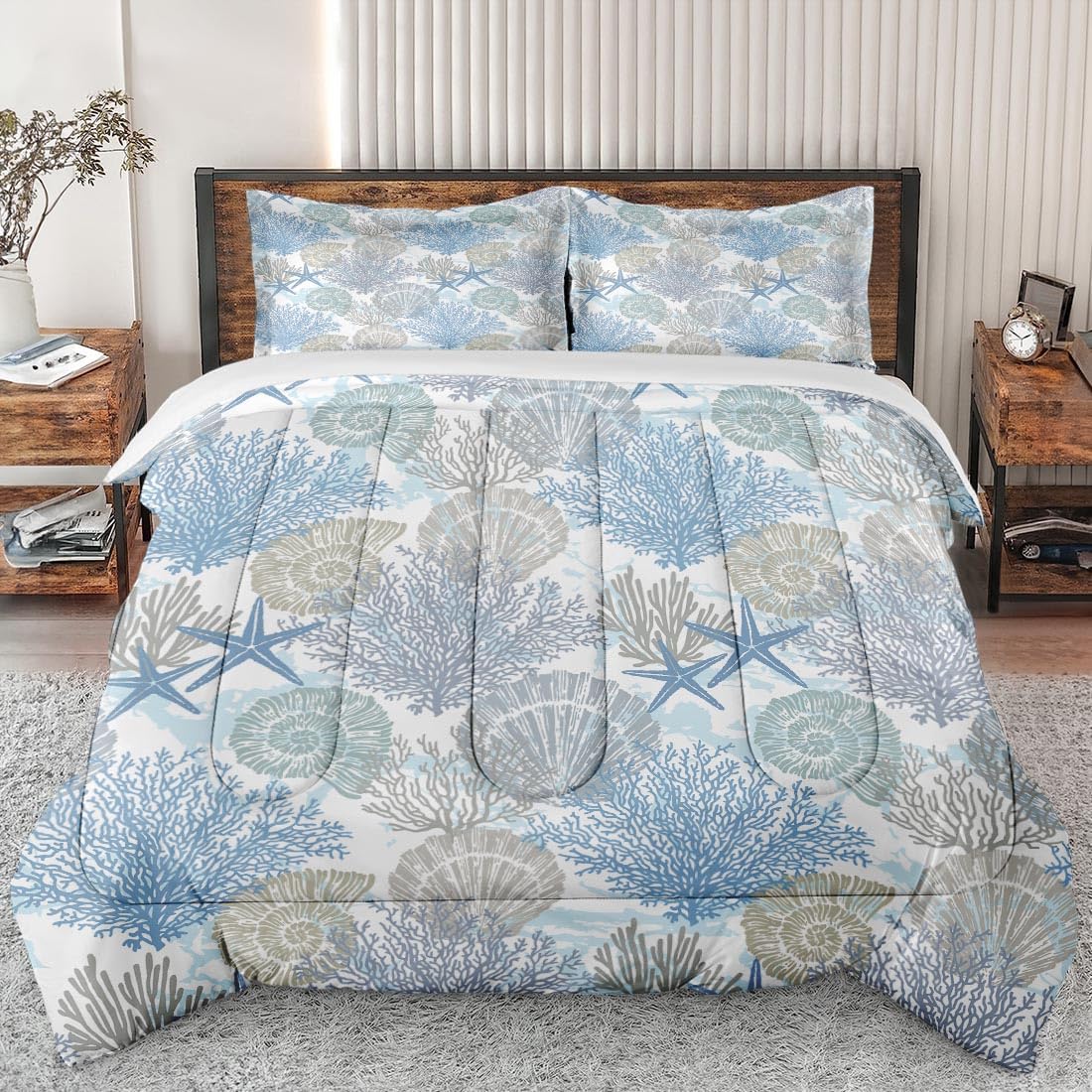 Amazon.com: WeCozy Twin Size Comforter Set with Pillowcase, Sea Shells ...