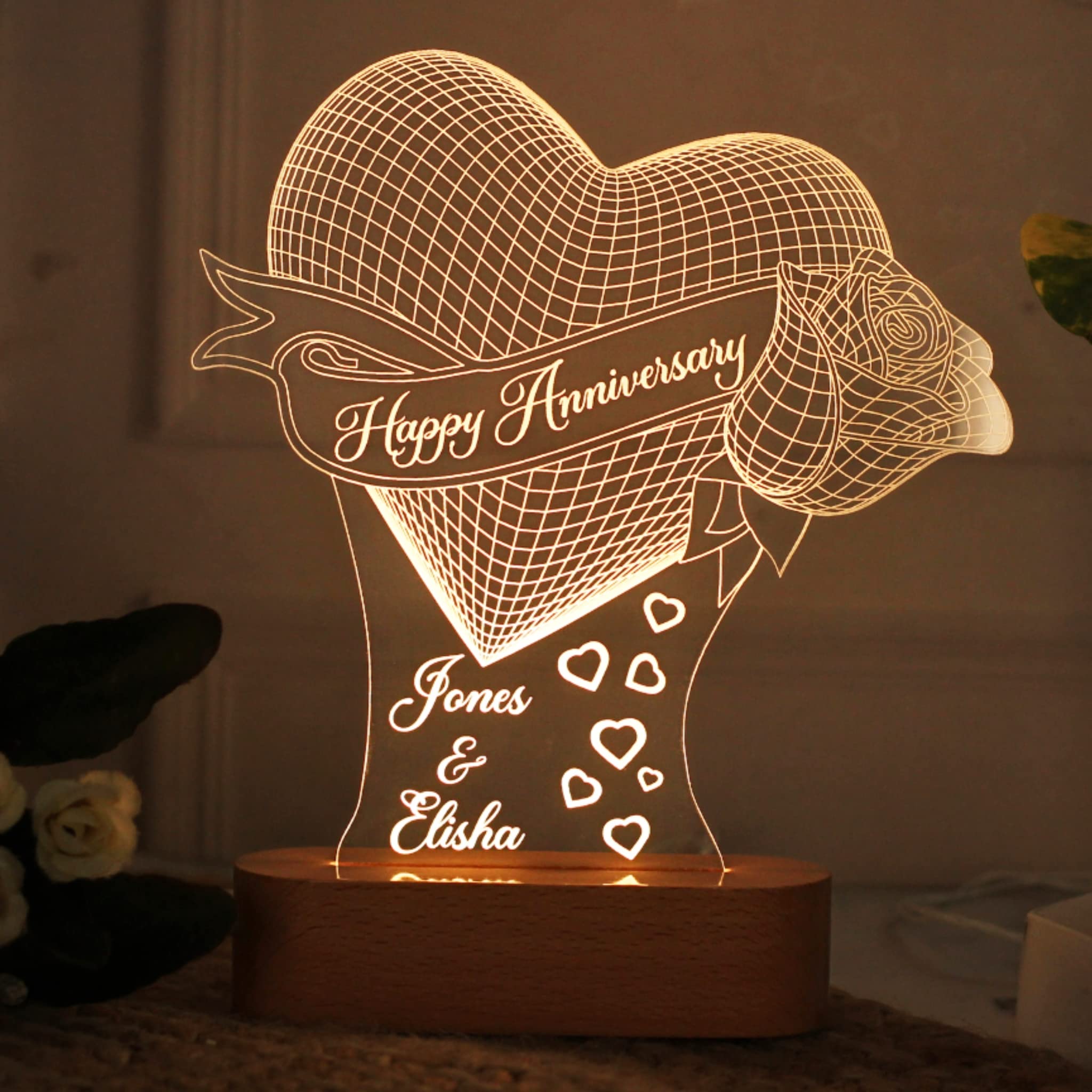Buy Artistic Gifts 3D Illusion Personalized LED Table Lamp for Couples ...