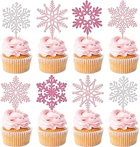 Amazon.com: Rsstarxi 30 Pack Snowflake Cupcake Toppers Pink Glitter ...