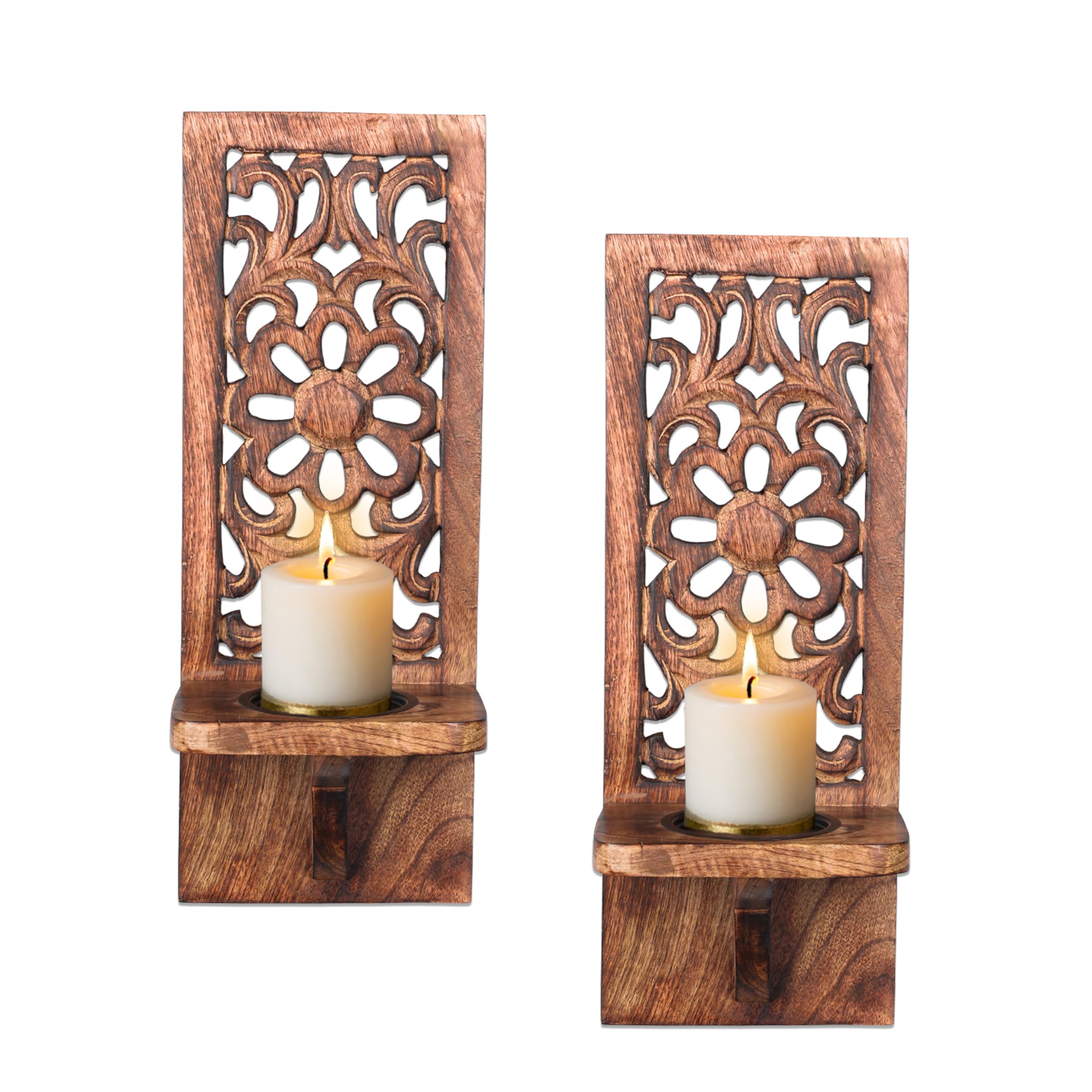Amazon.com: Handcrafted Wooden Wall Candle Sconces - Set of 2 Pillar ...