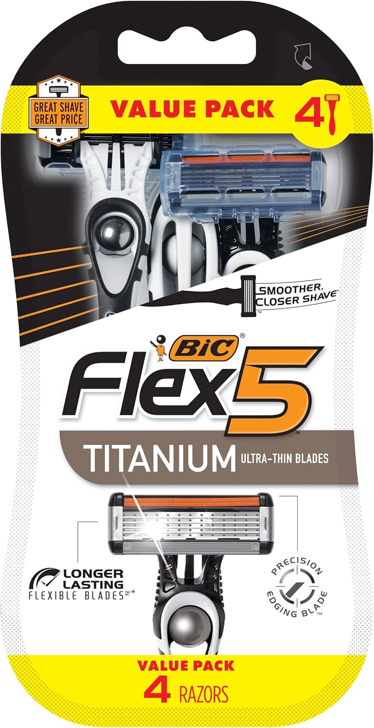 BIC Flex 5 Titanium 5-Blade Disposable Razor for Men, Sensitive Skin ...