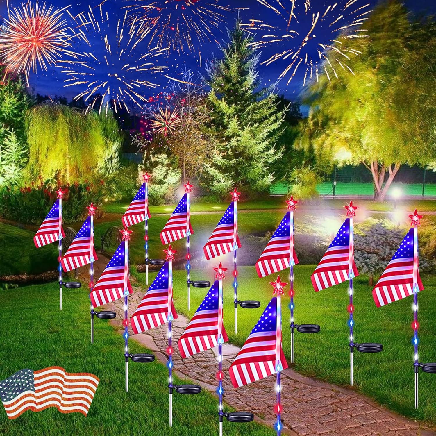 Amazon.com : 12 Pack American Flag Solar Lights Outdoor, 4th of July ...