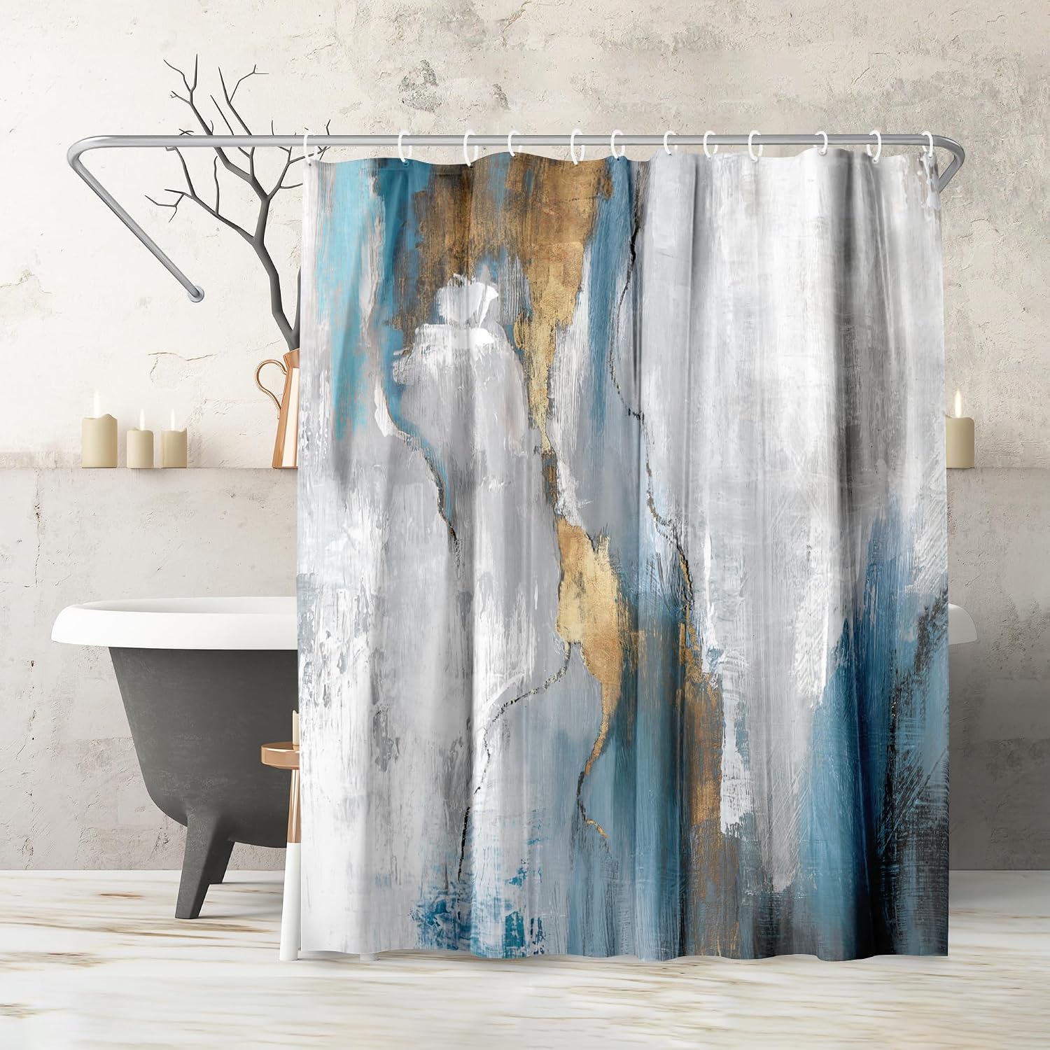 Amazon.com: Americanflat 71x74 Marbled Texture Shower Curtain - Water ...