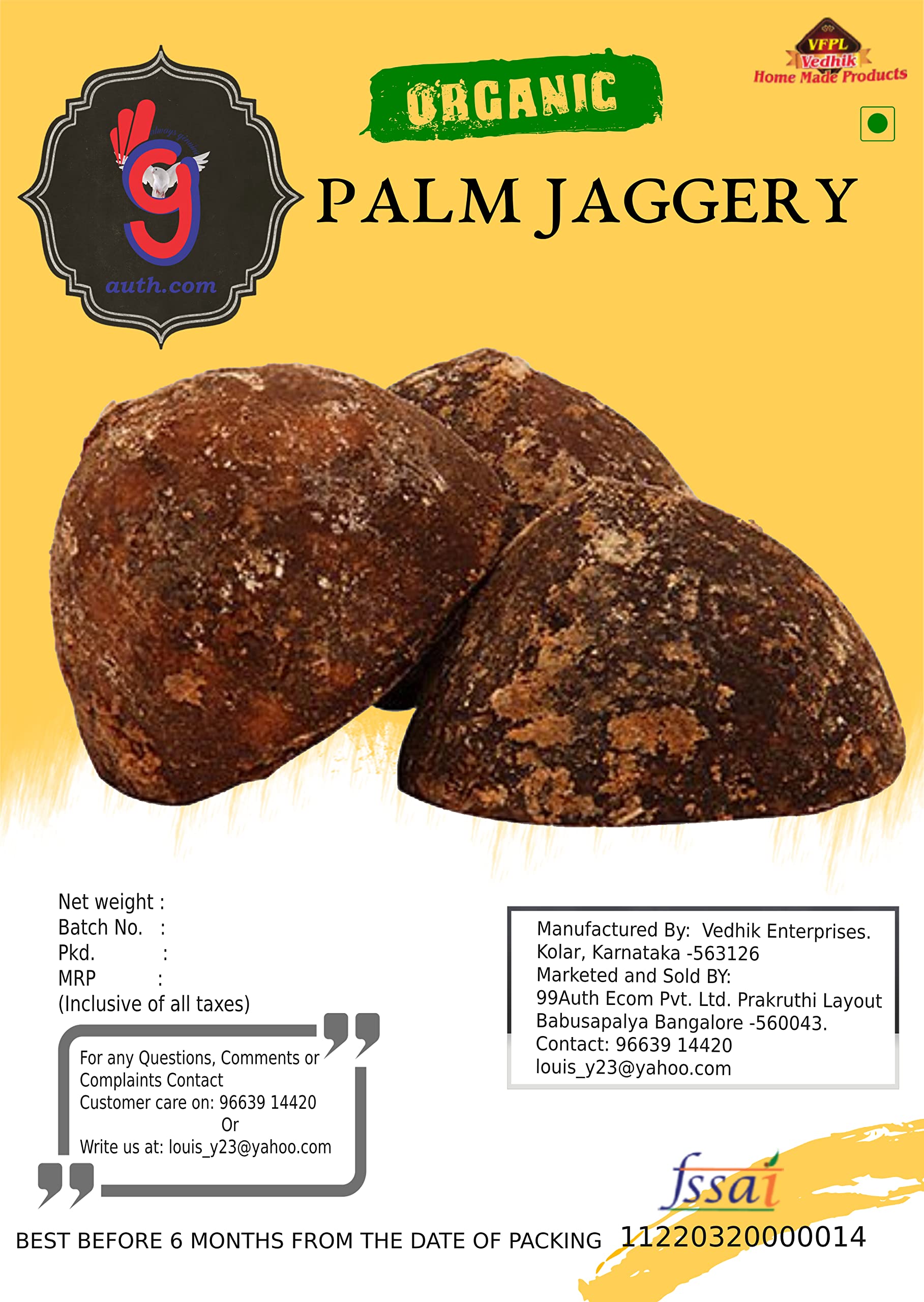 99auth 101g Zero Adulteration Pure Natural Organic Palm Jaggery Natural ...