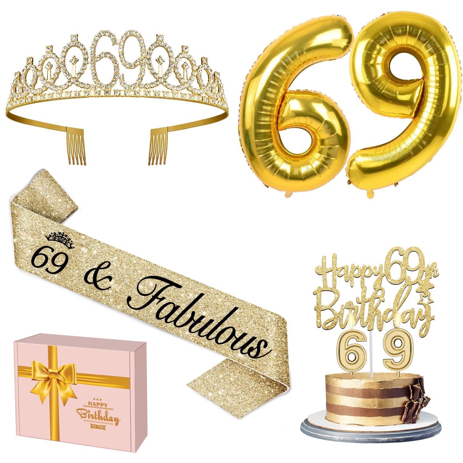 Amazon.com: 69th Birthday Decorations for Women Gold with 69th Birthday ...