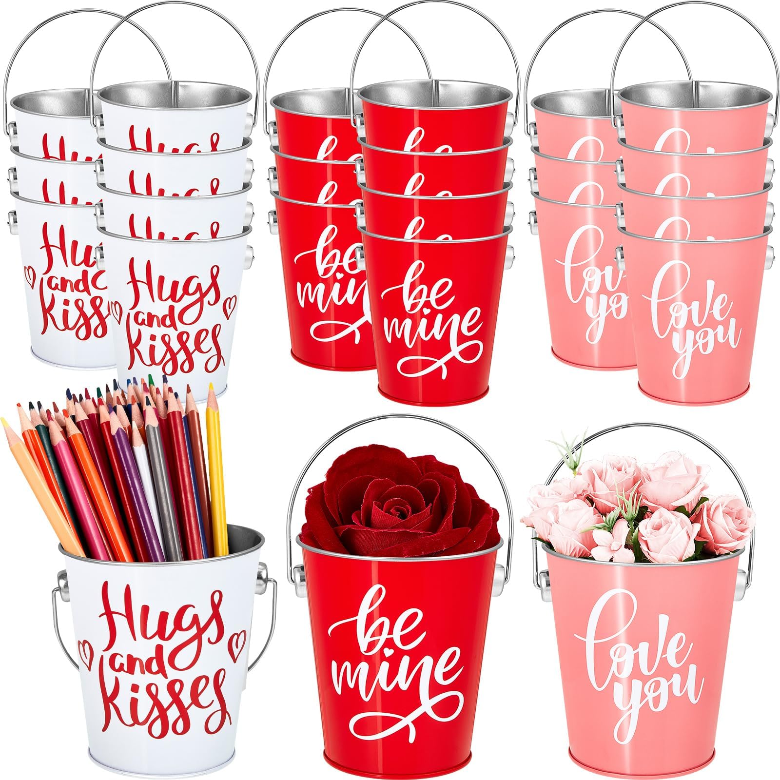 Amazon.com: Ziliny 24 Pack Valentine's Day Metal Buckets with Handle, 4 ...
