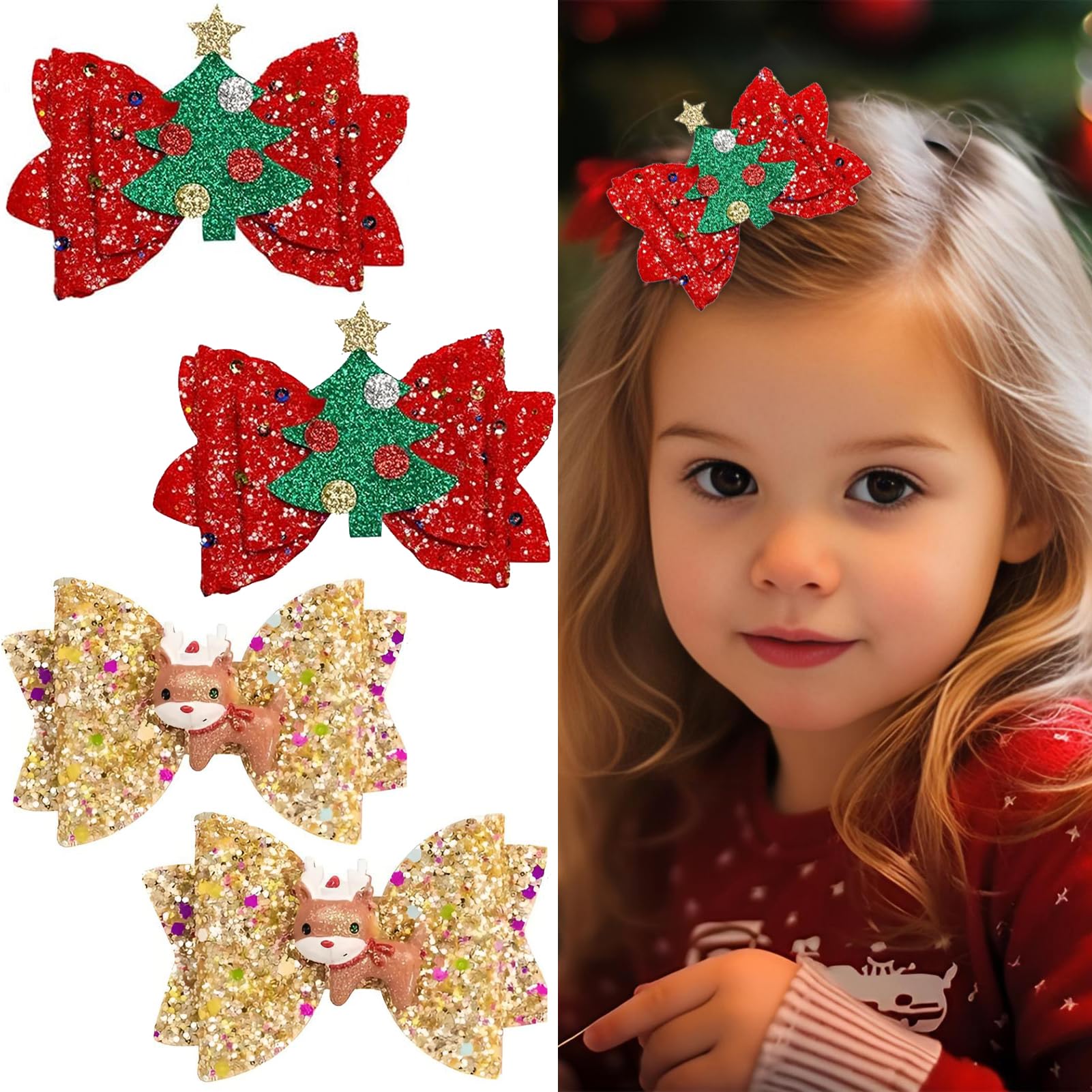 Amazon.com : 4 Pcs Christmas Hair Clips Bow Hair Accessories Cute ...