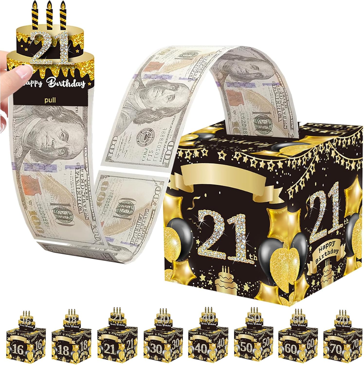 POPOYU 21st Birthday Money Box Cash Gift Pull,Money Pull Out Gift Box ...