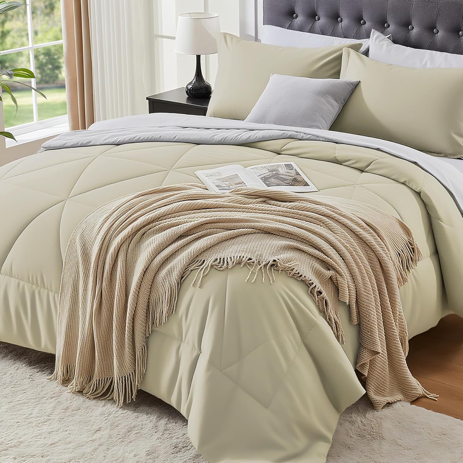 Amazon.com: BEDELITE Queen Comforter Set 7 Pieces Bed in A Bag - Soft ...