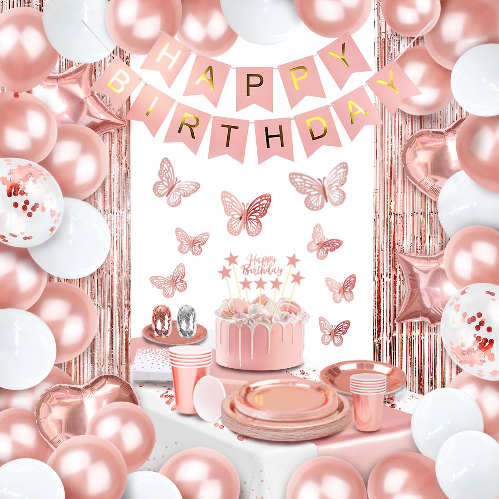 Party spot! 135 Pcs Birthday Decorations For Women, Rose Gold Party ...