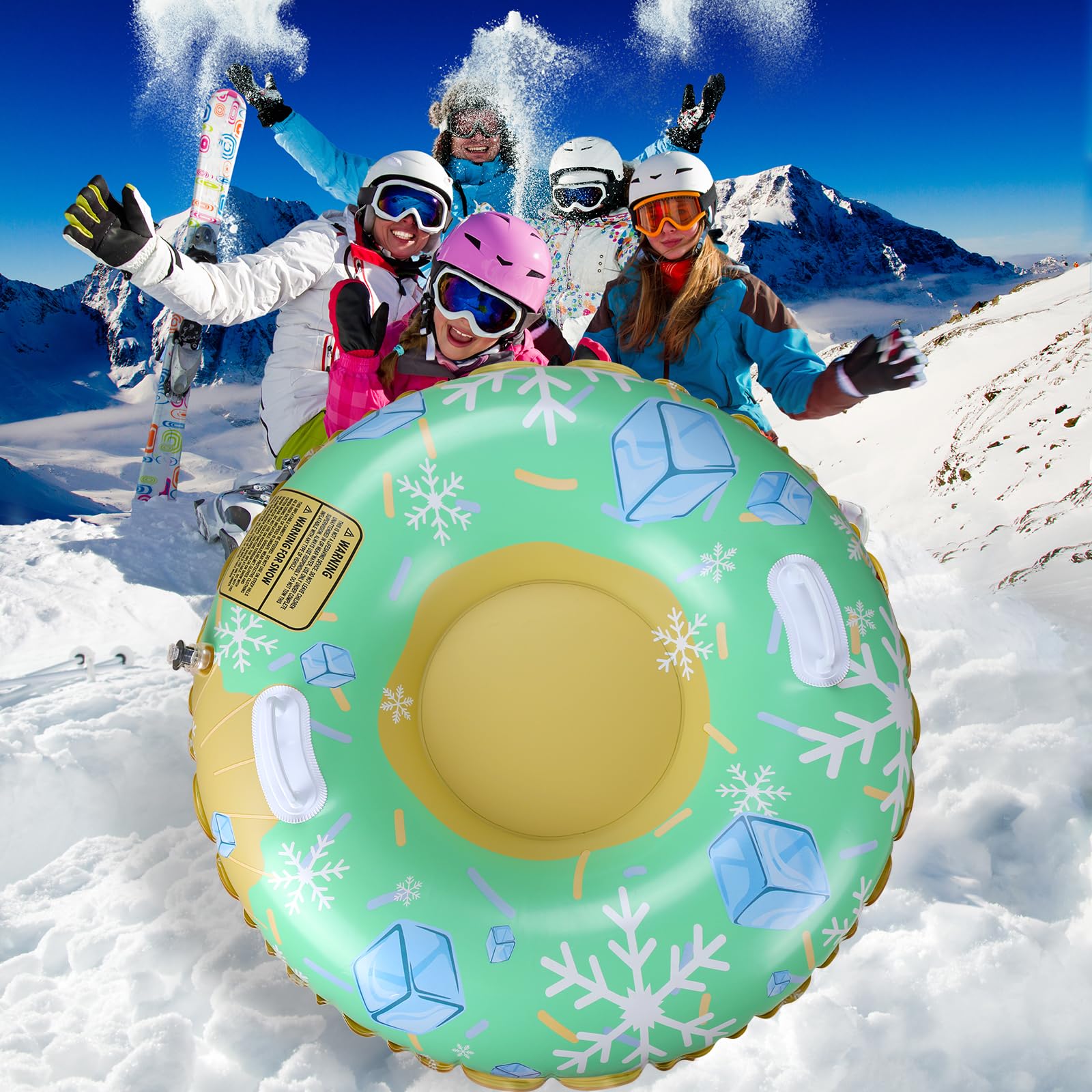 FZENeast Inflatable Snow Tube, 39" Inflatable Snow Sled with Sturdy ...