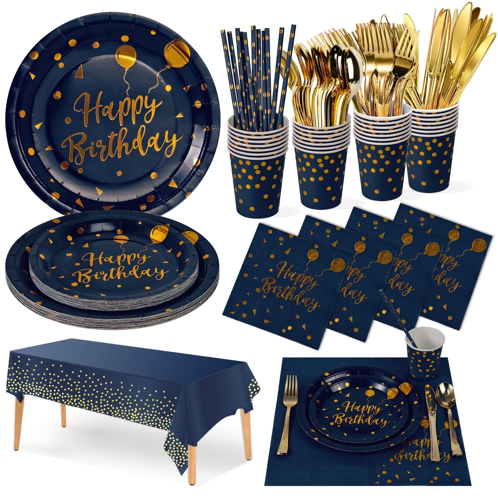 Amazon.com: Nkaiso Birthday Party Tableware, 161 Pieces Navy Blue Gold ...