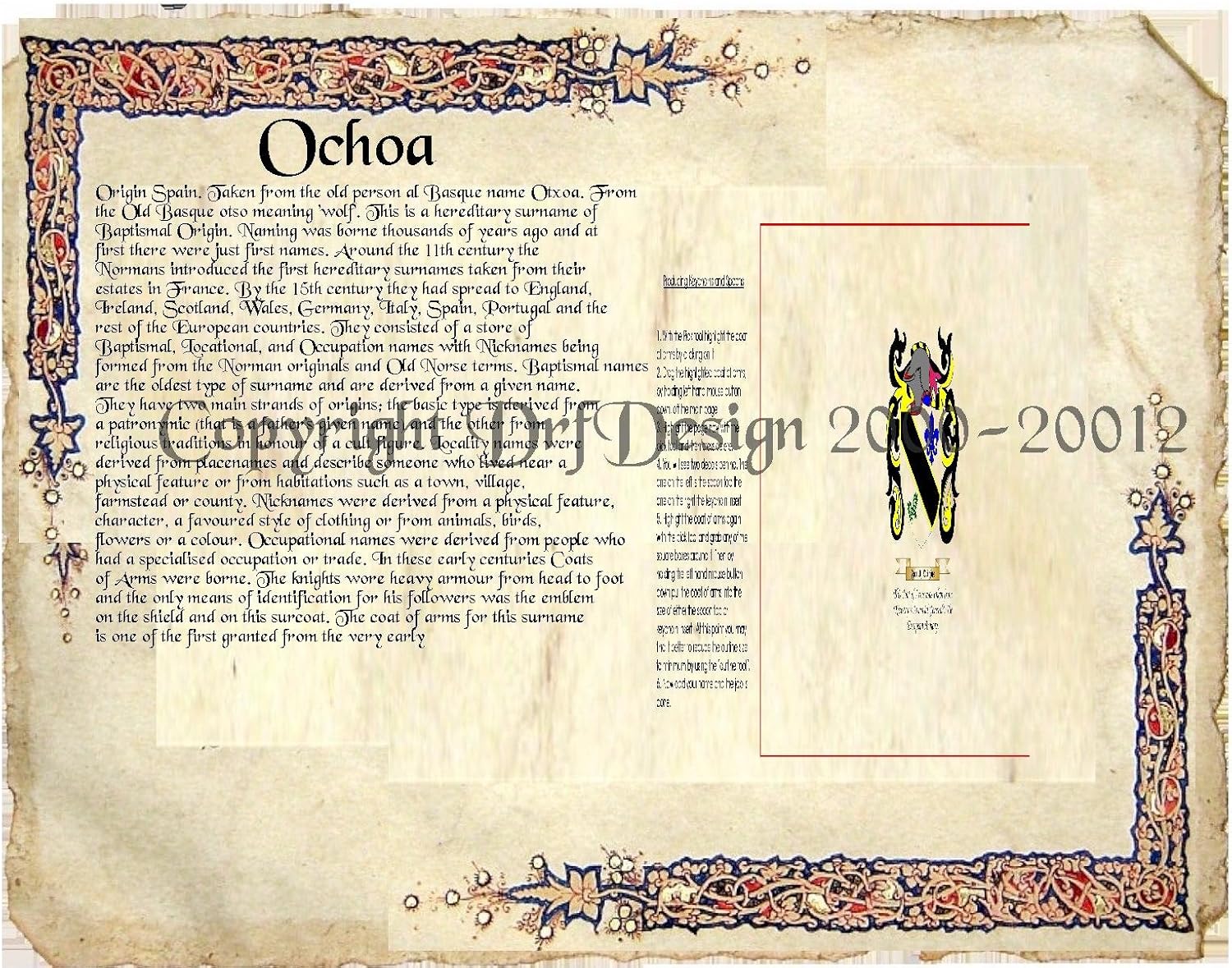 Amazon.com: Ochoa Coat of Arms/ Family Crest on Fine Paper and Family ...