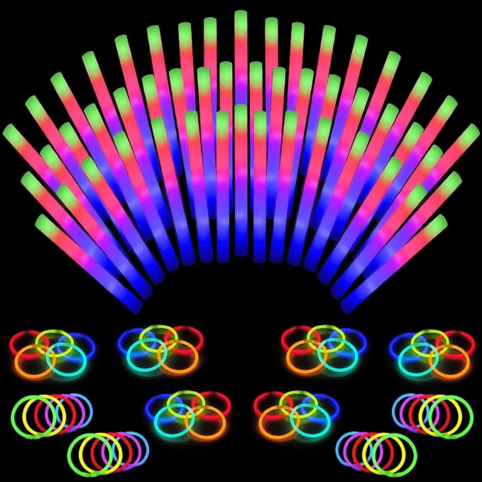 Amazon.com: Toysery Glow Sticks Party Supplies - 100 Pieces Foam Light ...