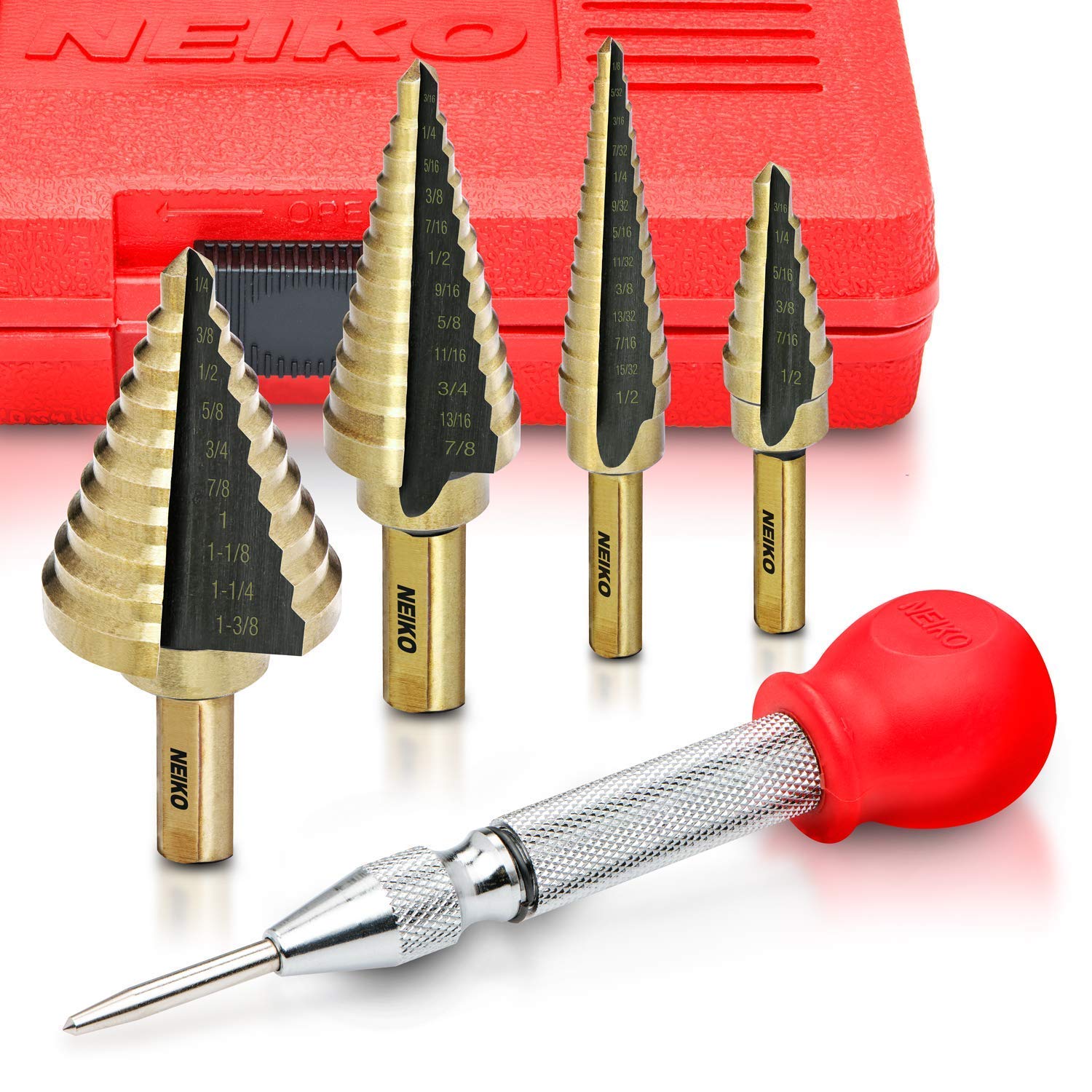 Amazon.com: NEIKO 10169A Step Drill Bit Set and Automatic Center Punch ...