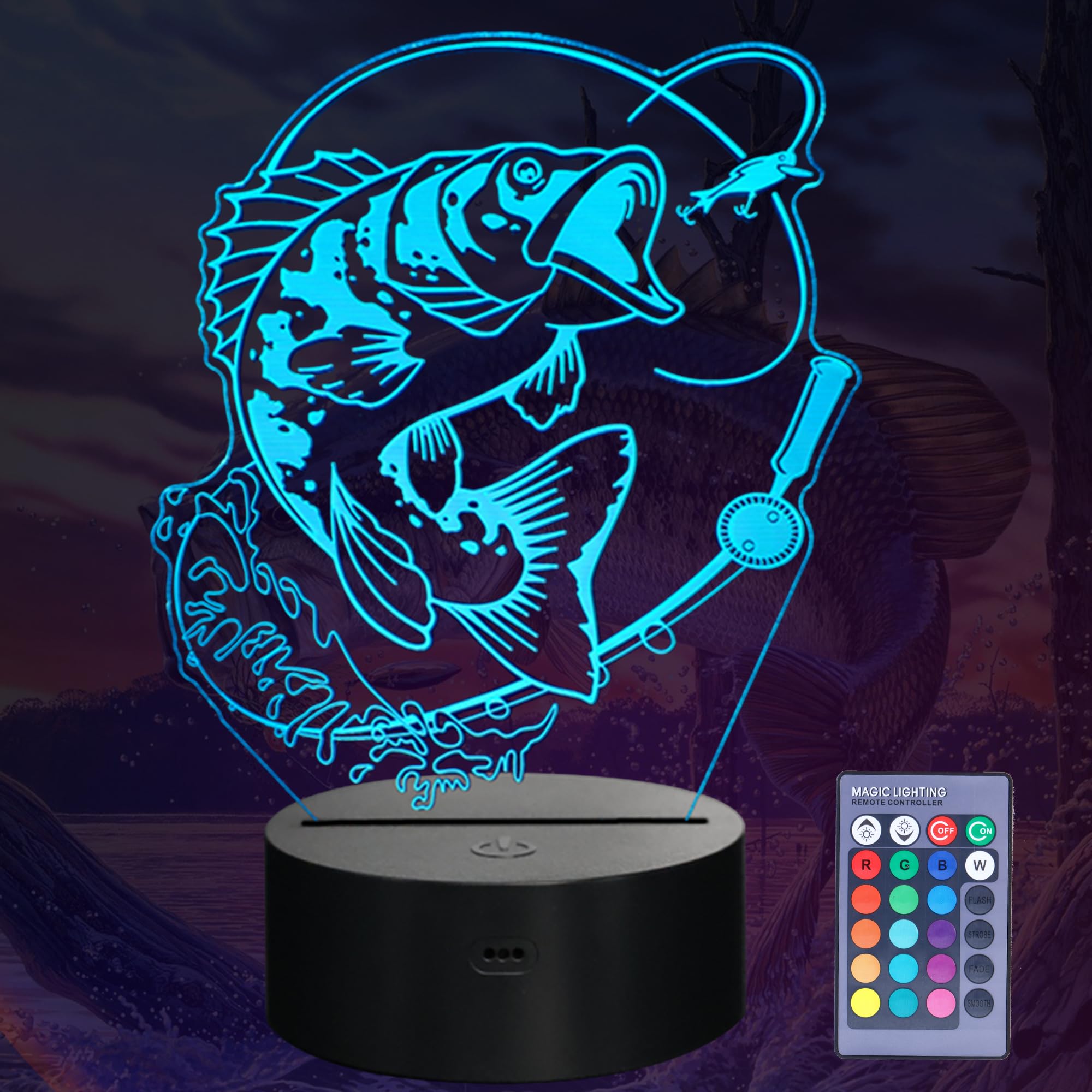 POSSHE Fish Night Light, Fish 3D Illusion Lamp, Go Fishing Man Gifts ...