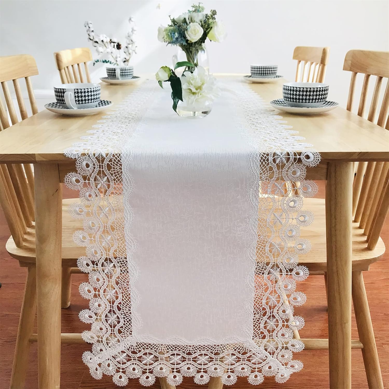 Amazon.com: BrekSdat Lace Table Runner for Rectangle Dining Table White ...