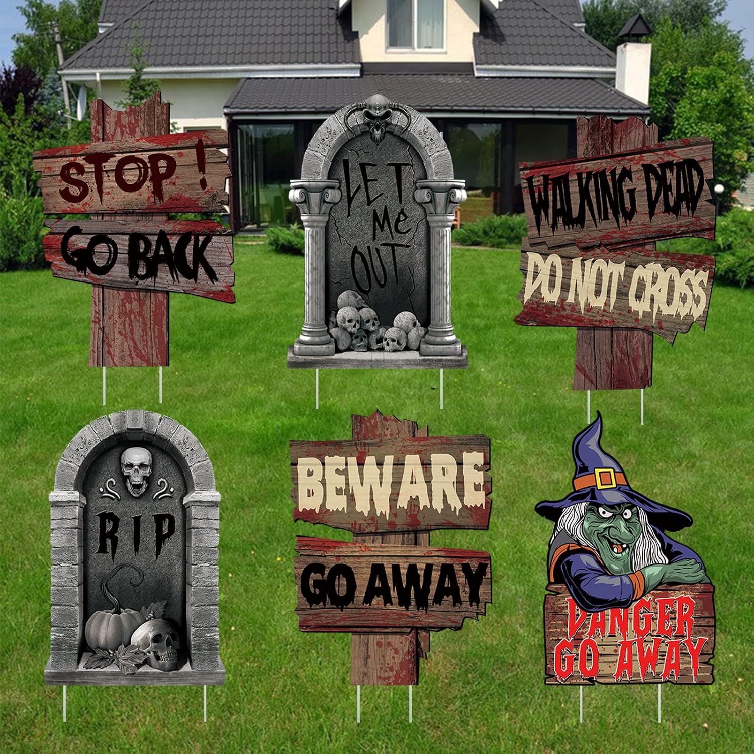 Amazon.com : Mocossmy Halloween Yard Sign, 6 Pack Beware Signs Yard ...