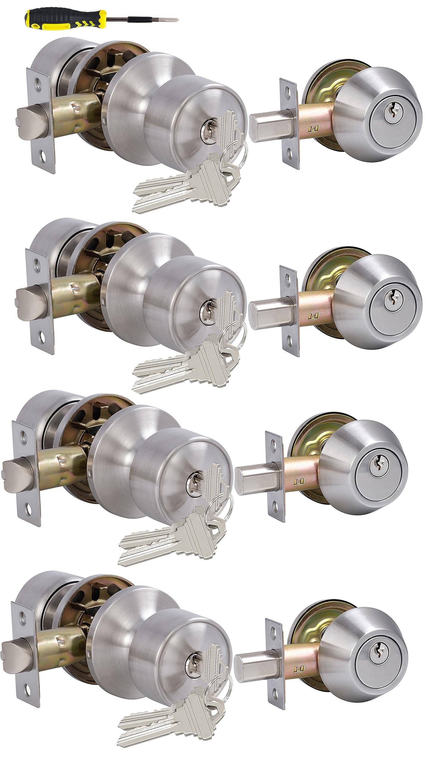 Lanwandeng 4 Sets Keyed Alike Entry Door Knobs and Single Cylinder ...