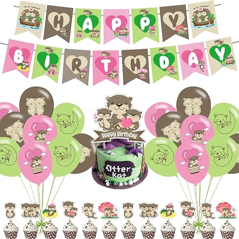 Amazon.com: 32 piezas de decoración de fiesta de cumpleaños de nutria ...