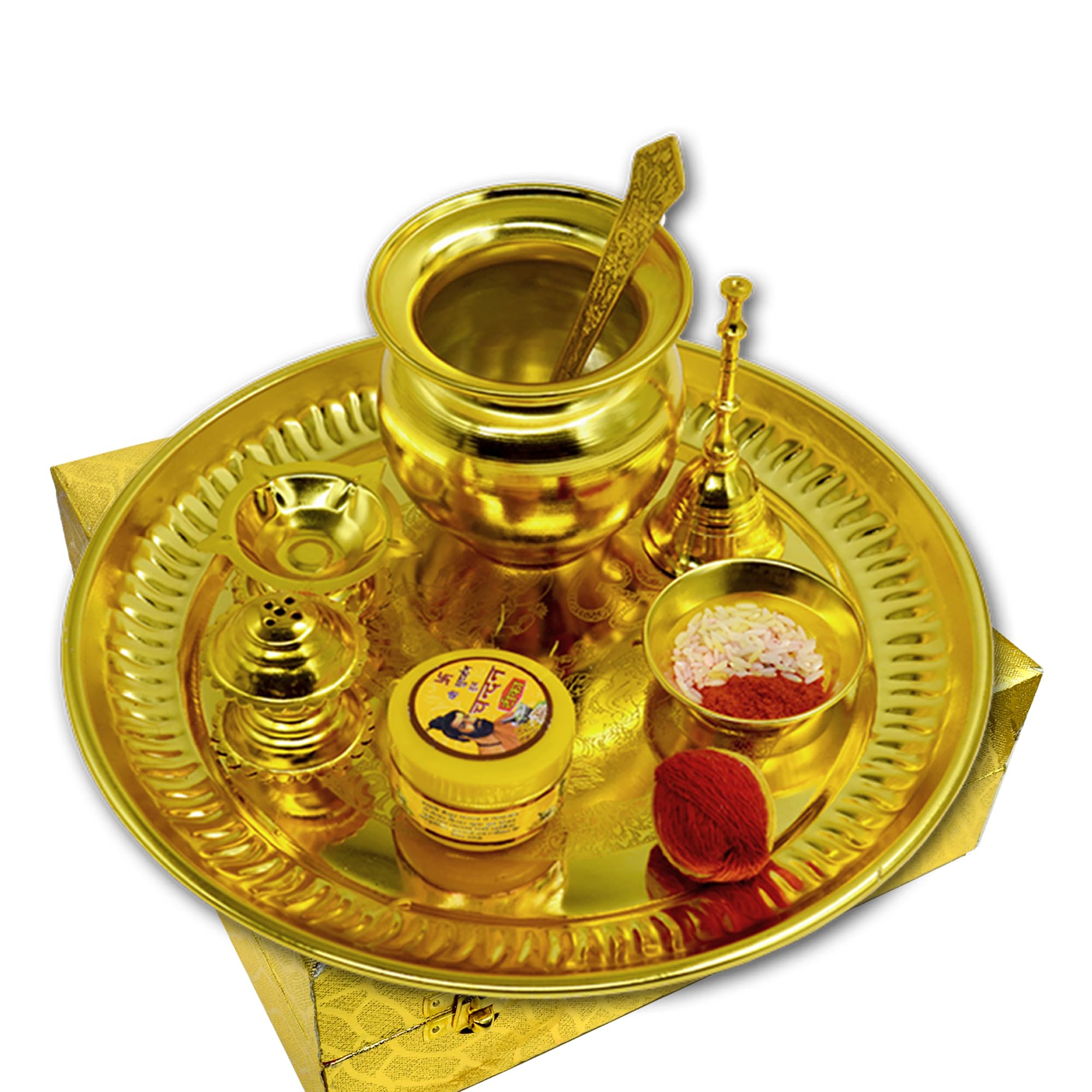 Me And You Pooja Thali Set Golden Color Plated Puja | Desertcart INDIA