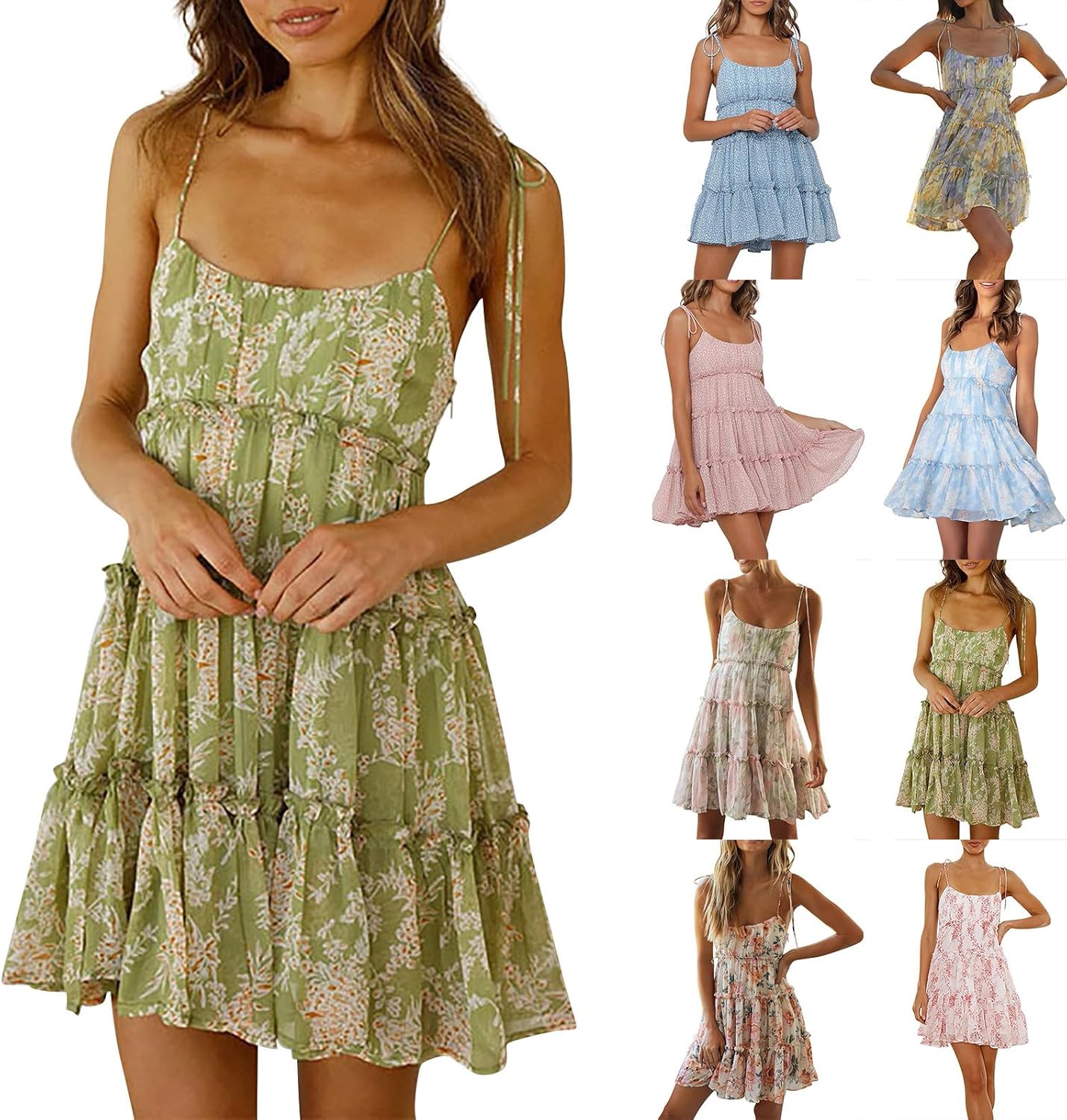 Womens Floral Mini Dress Chiffon Spaghetti Strap Backless Boho Sundress ...