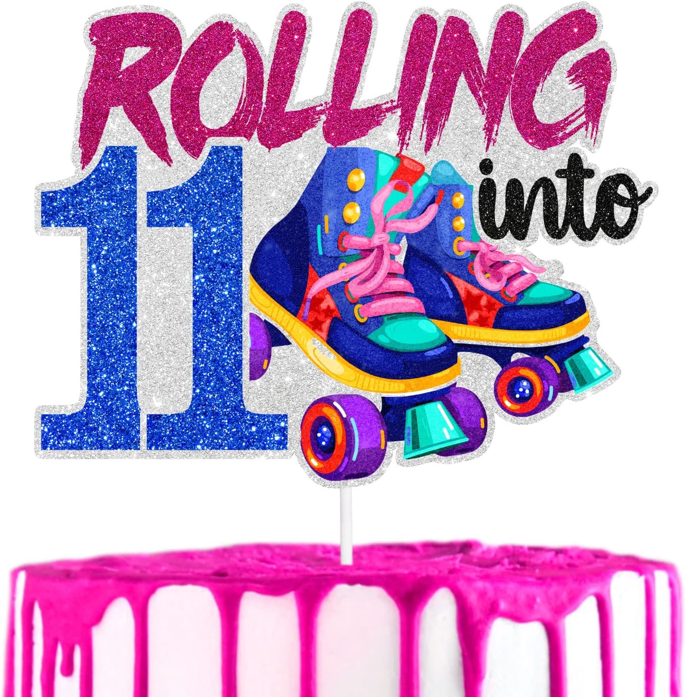 Amazon.com: Roller Skating Cake Topper Rolling into the 11th Birthday ...